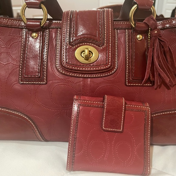 Coach | Bags | Coach Red Wine Purse With Matching Wallet | Poshmark